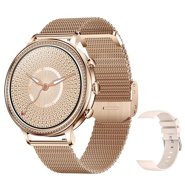 Smart watch for women with double strap- Stainless steel +silicon- Gold ...