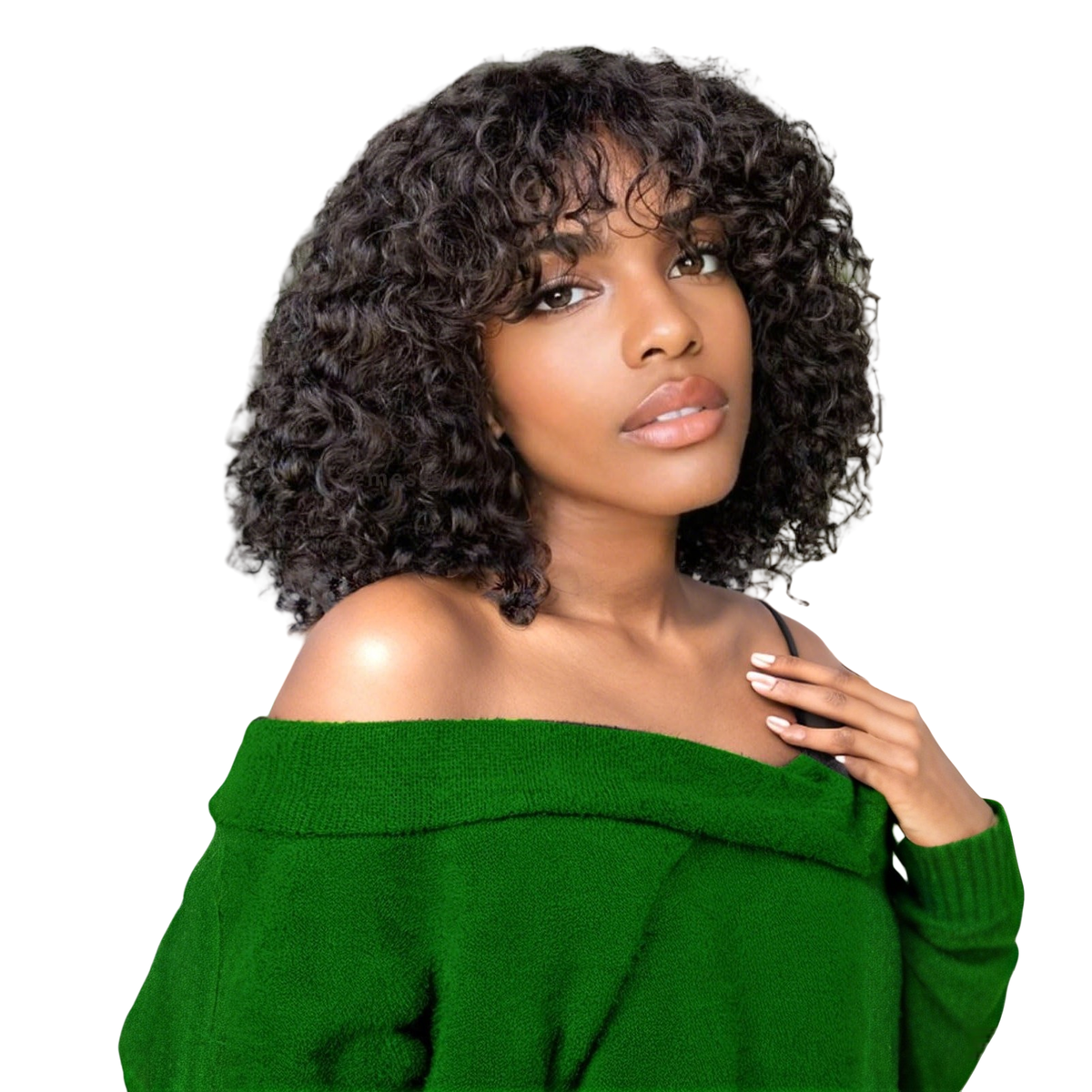Curly Bob Non Lace Wig 12 Inch Water Wave Wig with Bangs -Golden ...