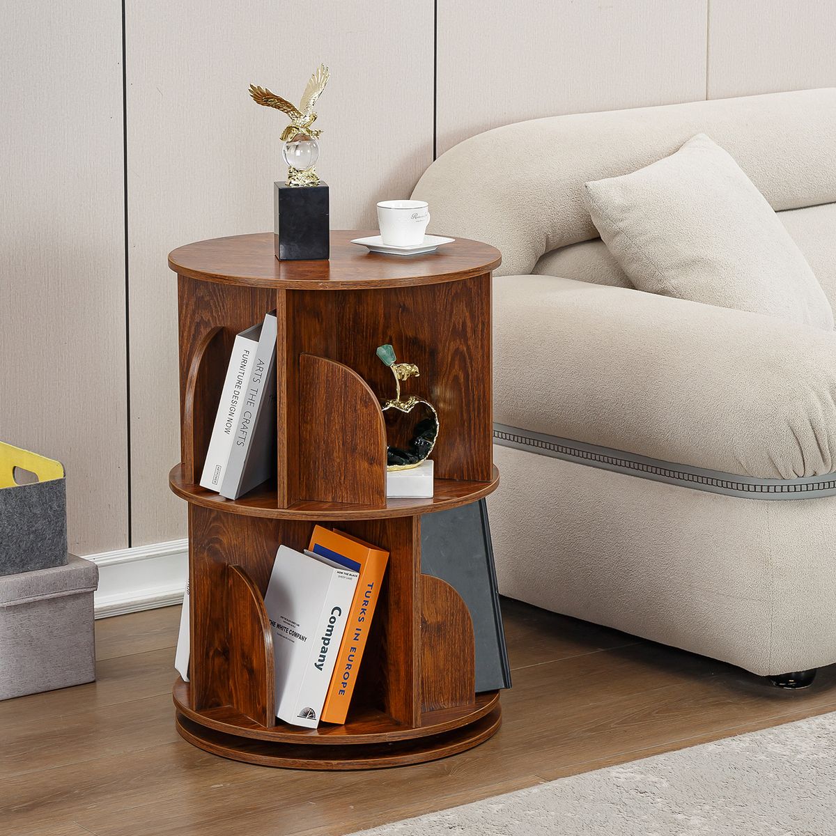 Side Table Bookcase 360 Rotating Corner Shelf Bookshelf Organizer ...