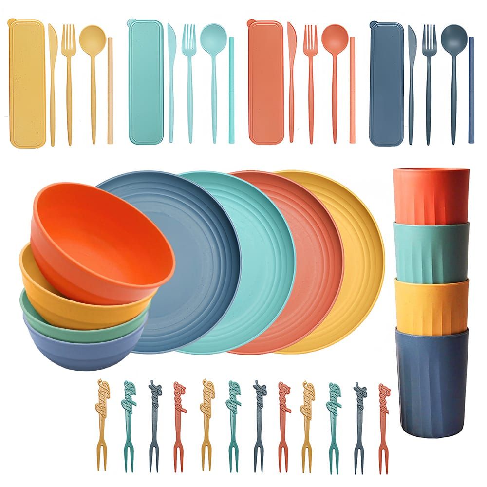 Wheat Straw Dinnerware - Shatterproof Camping & Picnic Tableware - 44 ...