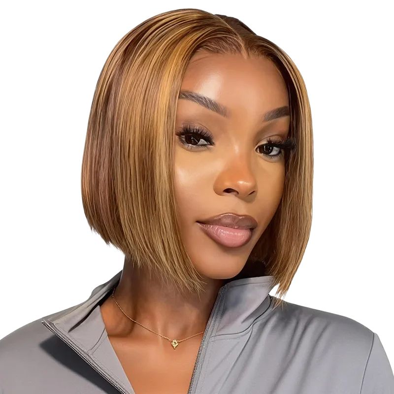 Black In 8in Wear And Go Highlights Straight Wig-Full Frontal Short Bob ...