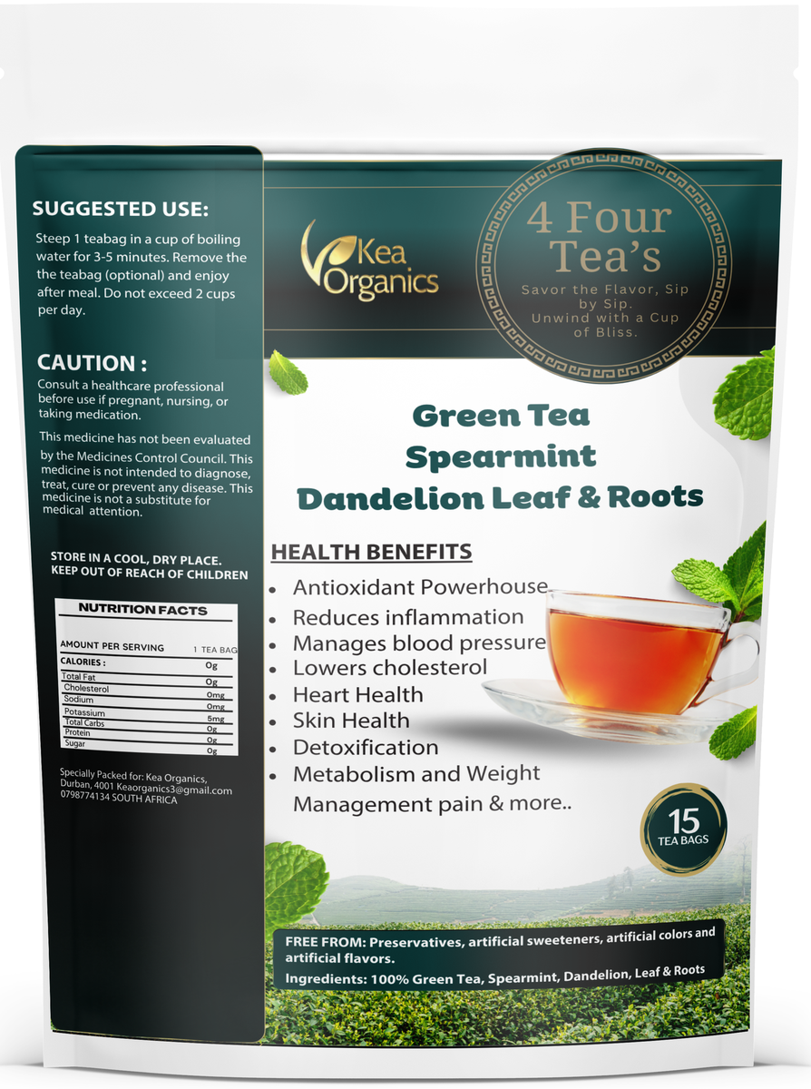 Kea Organics - Green Tea, Spearmint, Dandelion Root & Leaves - 15 Tea ...