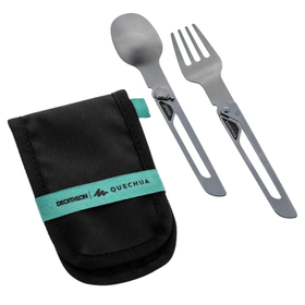 Quechua Folding stainless steel hiking and camping cutlery (fork, spoon ...