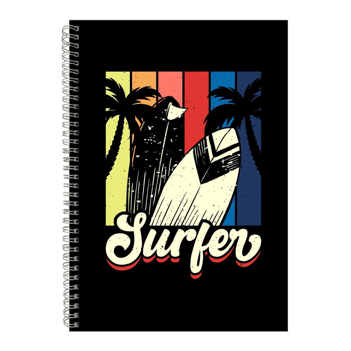 Light Yellow A4 Notebook Spiral Lined Surfing Graphic Notepad Present ...