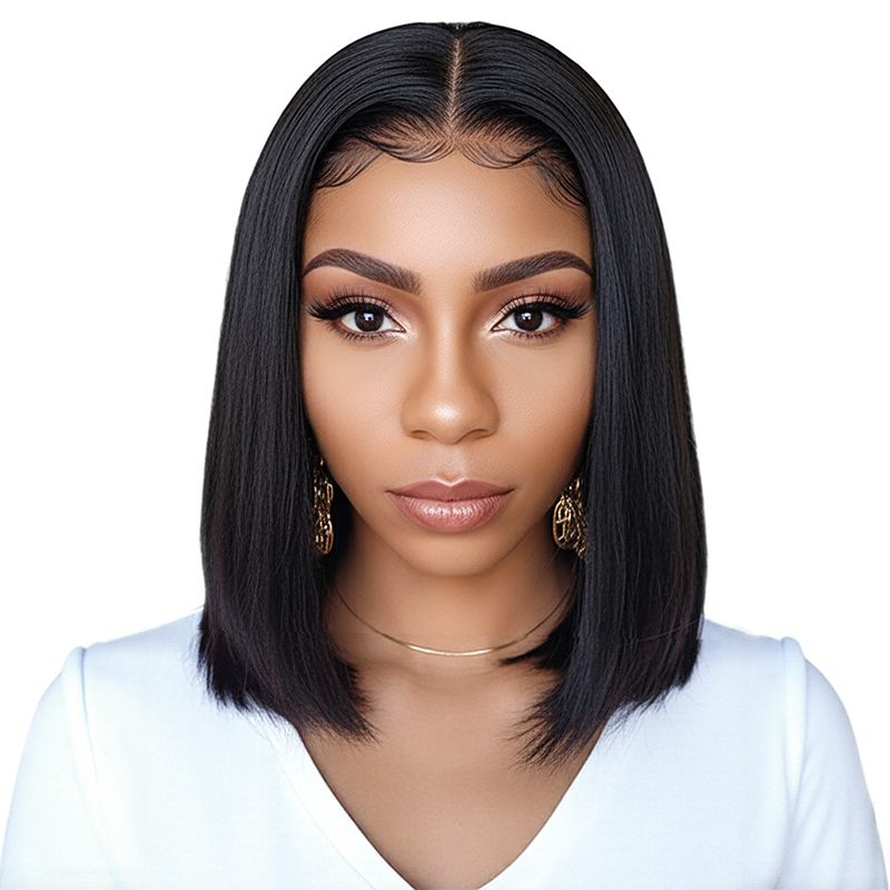 Geebuy Double Drawn Straight Full Frontal Glueless Wig Brazilian 10INCH ...