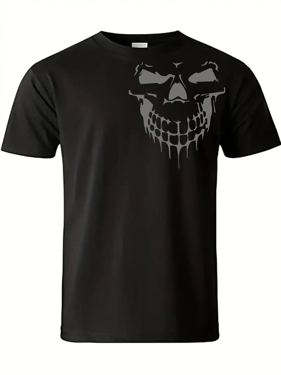 Bikers- Gamer- Scary Skull Face Silver Print Men's Black T-Shirt | Shop ...