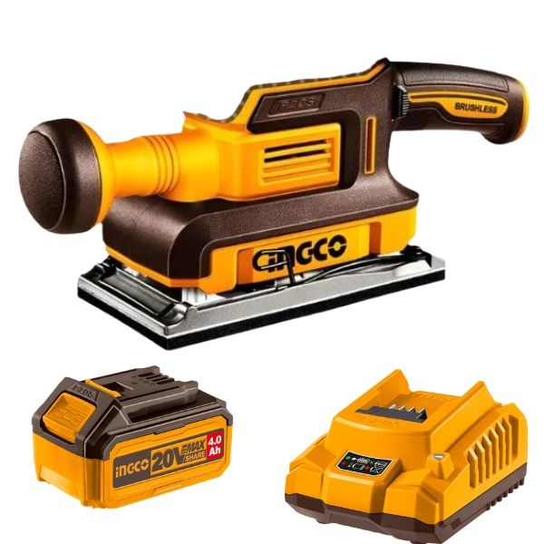 Ingco - Cordless Finishing Sander 20V with 4.0Ah Battery and Charger ...