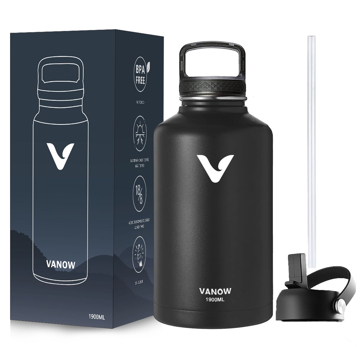 VANOW 1.9L Stainless Steel Double Wall Leak Proof Water Bottle with 2 lids | Shop Today. Get it ...
