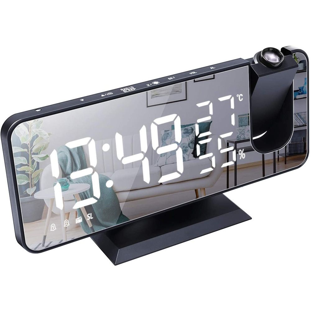 180 LED Projection Clock with FM Radio Dual Alarms T & H Display | Shop ...