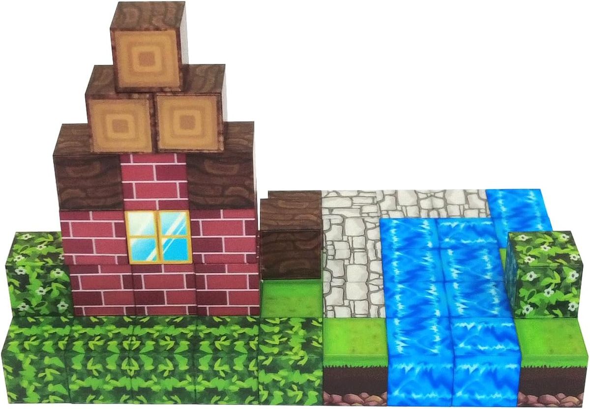 48-Piece Magnetic Building Blocks Cubes Mine Terrain STEM Block Craft ...