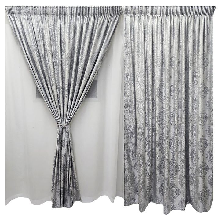 Matoc Designs - Readymade Curtain Set - Damask Grey with White Voile - Taped | Shop Today. Get ...