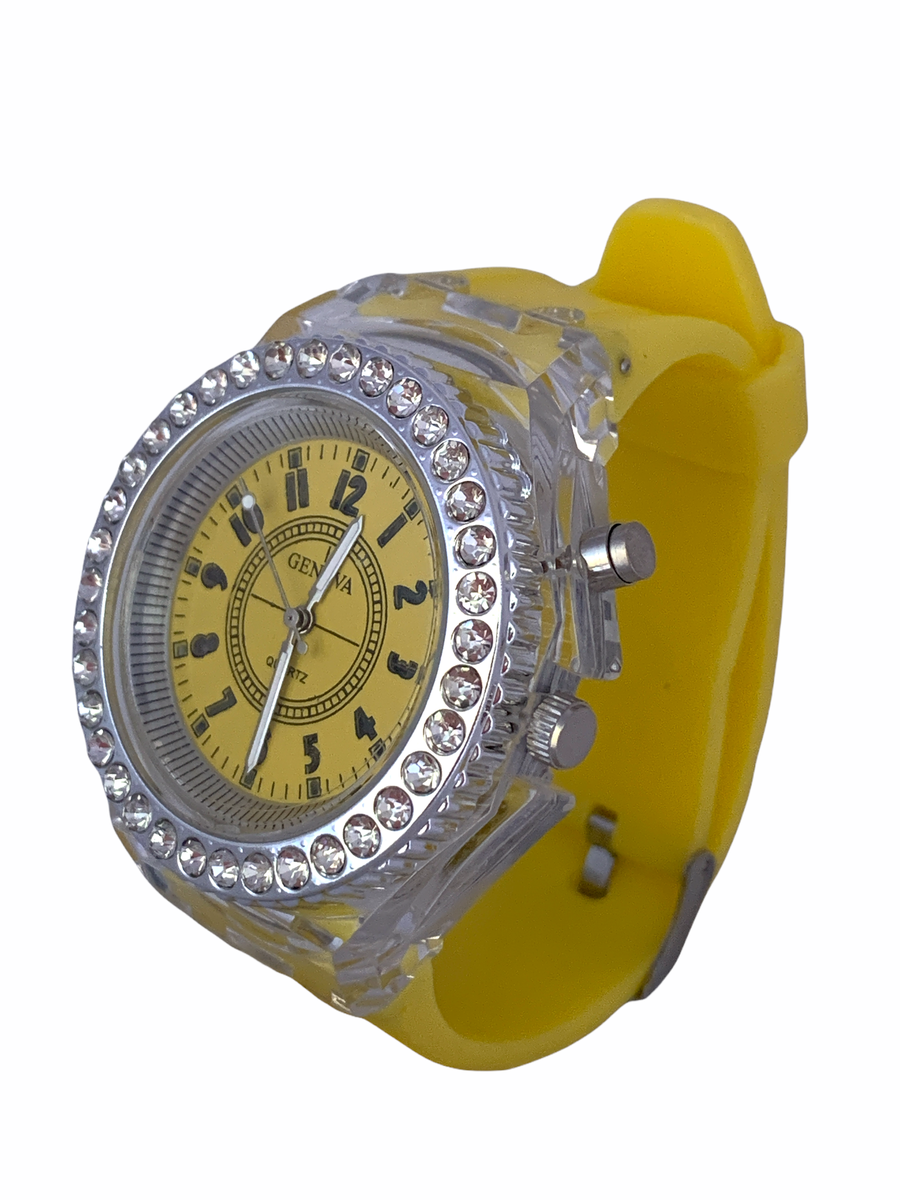 Geneva Jelly Watch with Diamante and LED Lights - Yellow | Shop Today ...