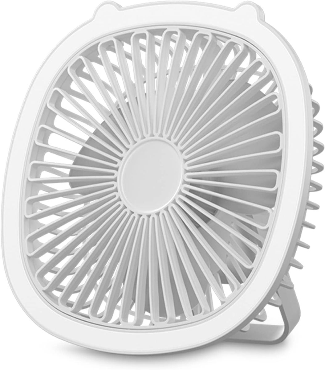 19cm Rechargeable Desk Fan with LED Ring Light With 3 Speed Controls ...