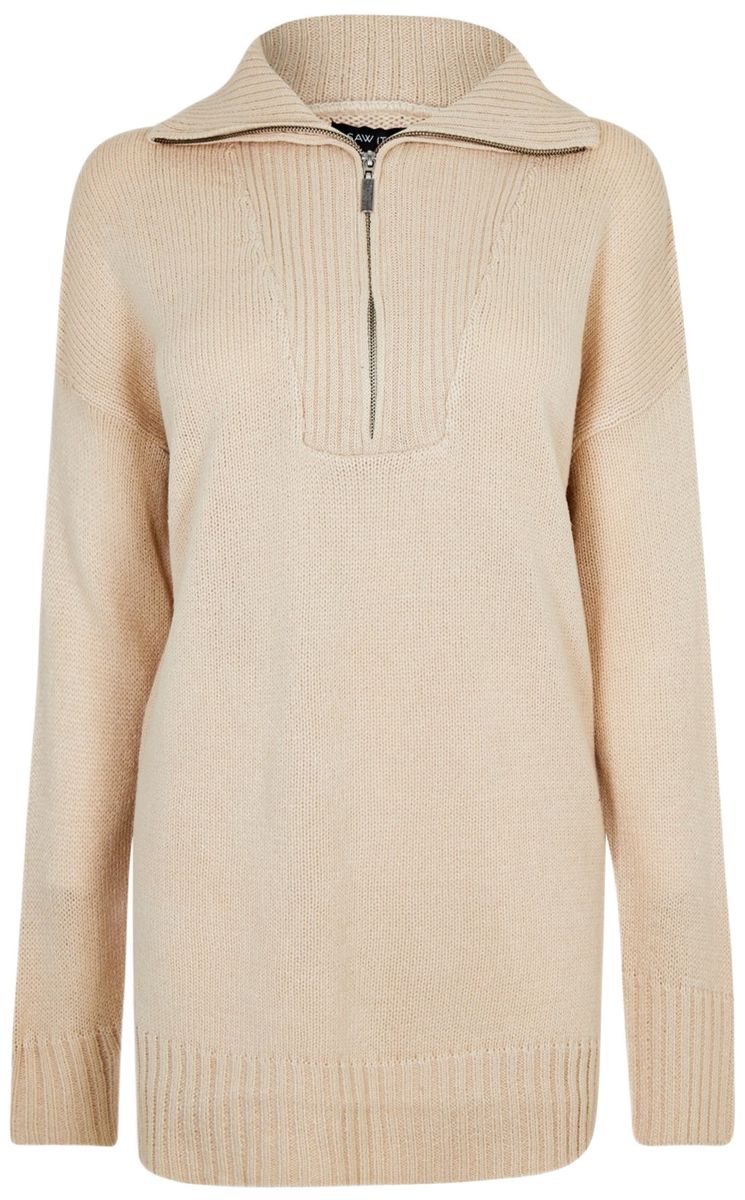 I Saw It First Ladies - Stone Half Zip Drop Shoulder Jumper | Shop ...
