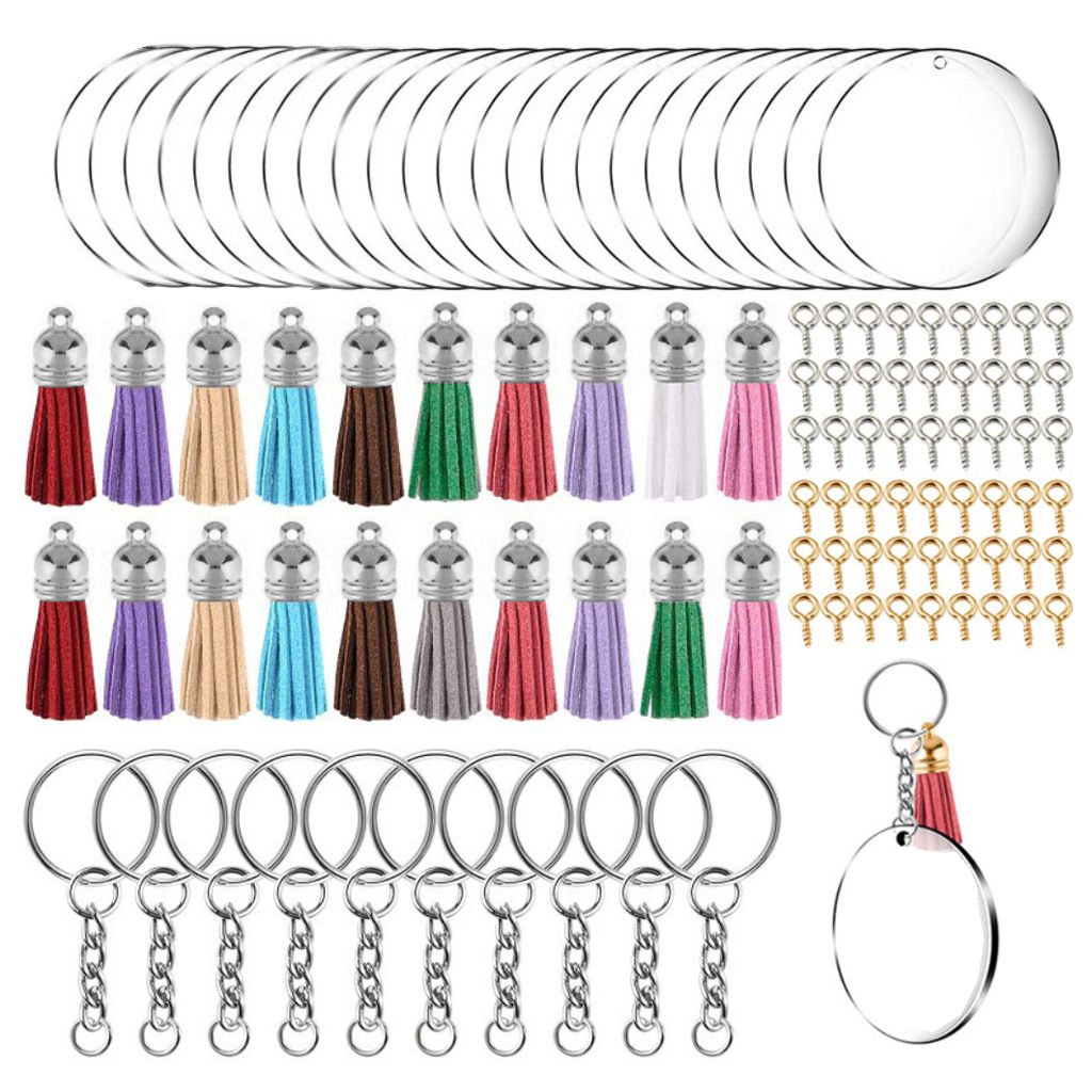 Round Acrylic Circle Blanks with Key Rings & Keychain Tassels - 200 ...