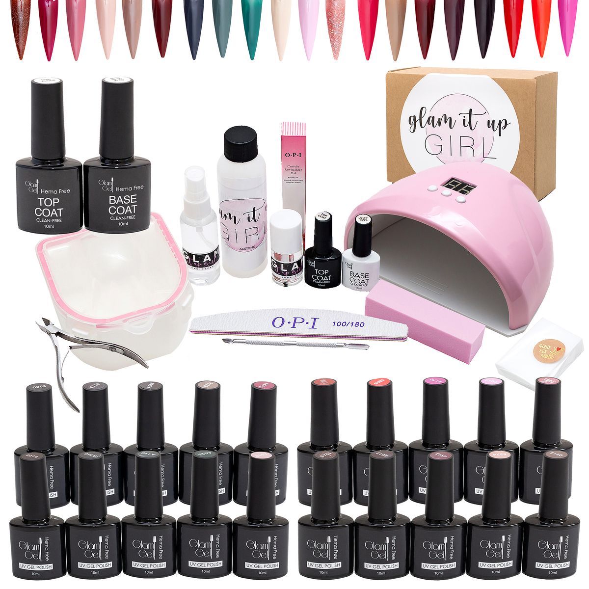 UV Gel Nail Polish Starter Colour Kit Glam Gel Hema-Free set of 33 ...