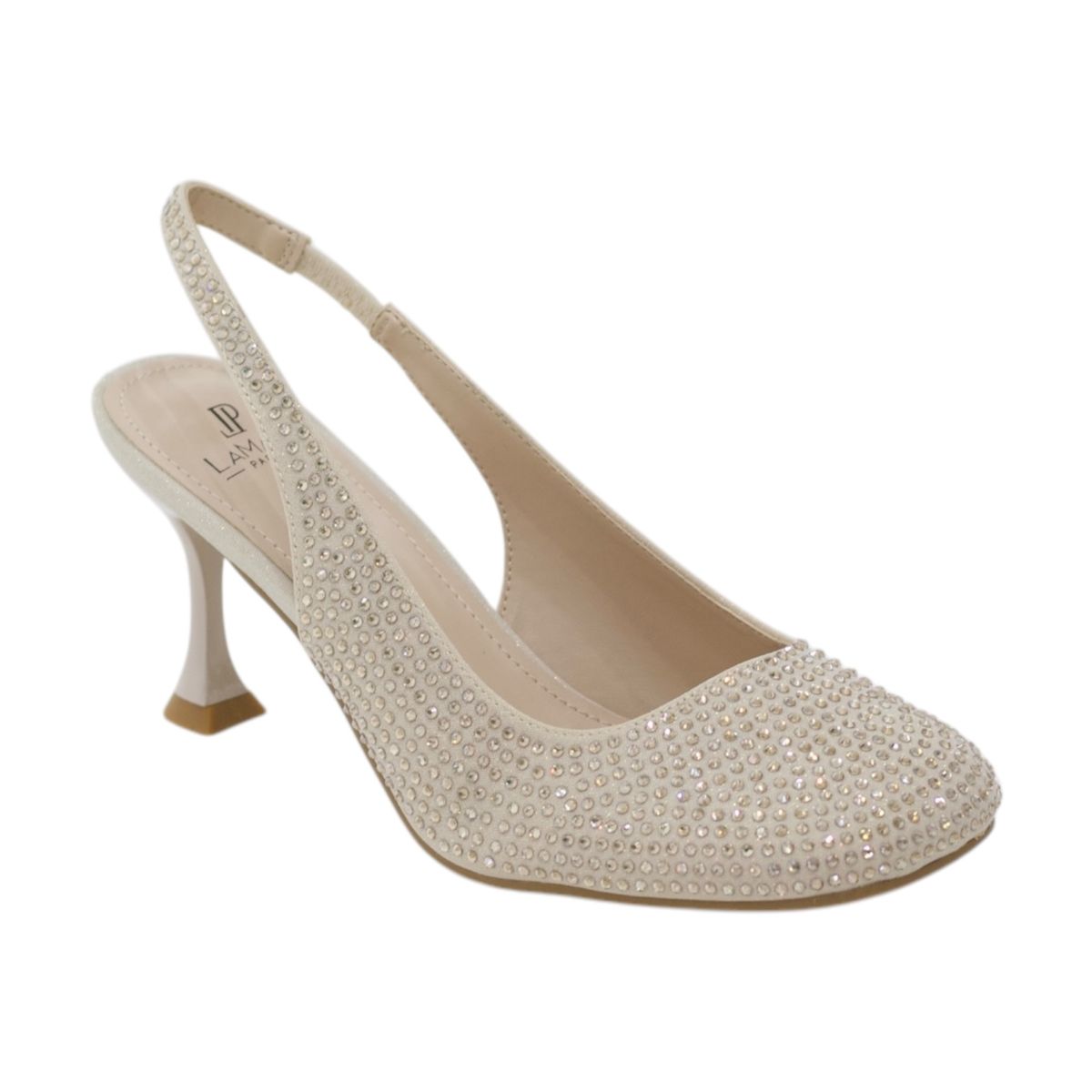 Lamara Paris Babro Sleeky Skewed-Toe 7cm Heel Studded Sling Back Beige ...