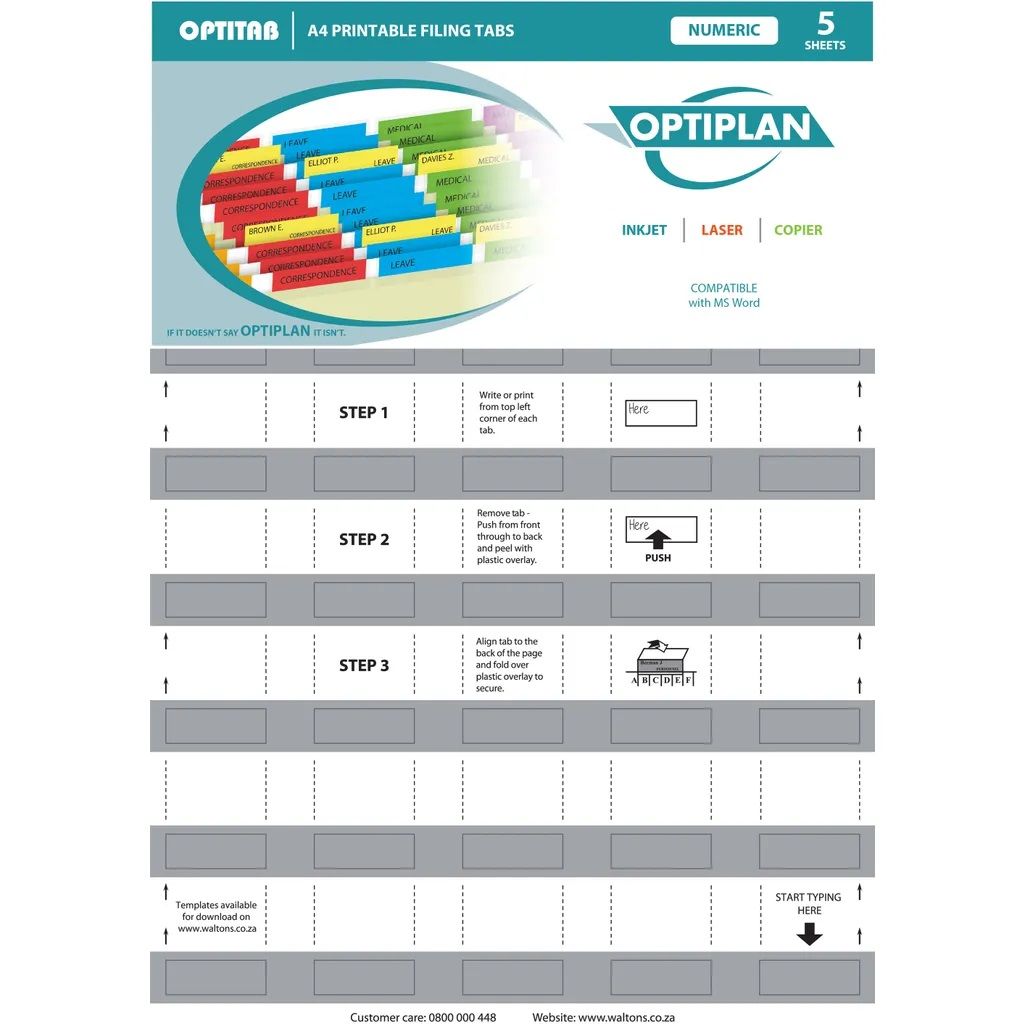 Optiplan Opti Tabs Numeric A4 40up (Pack 200) Silver x 2 | Shop Today ...