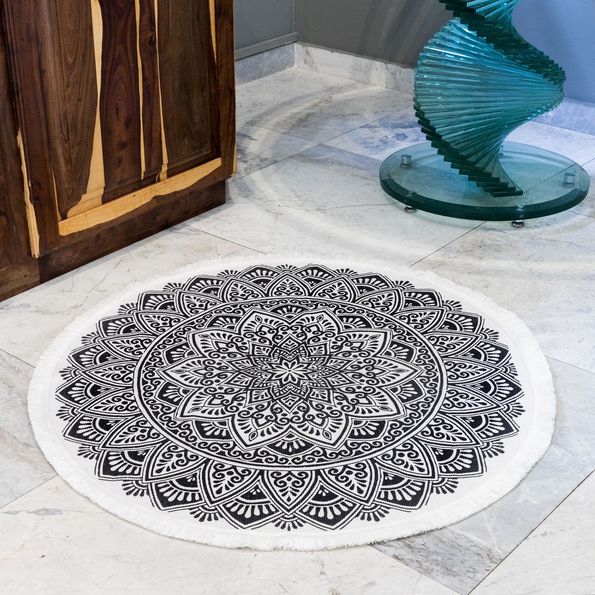 Creative Deco - Kasbah Moroccan Rug - Round Moroccan Mat - 88cm ...