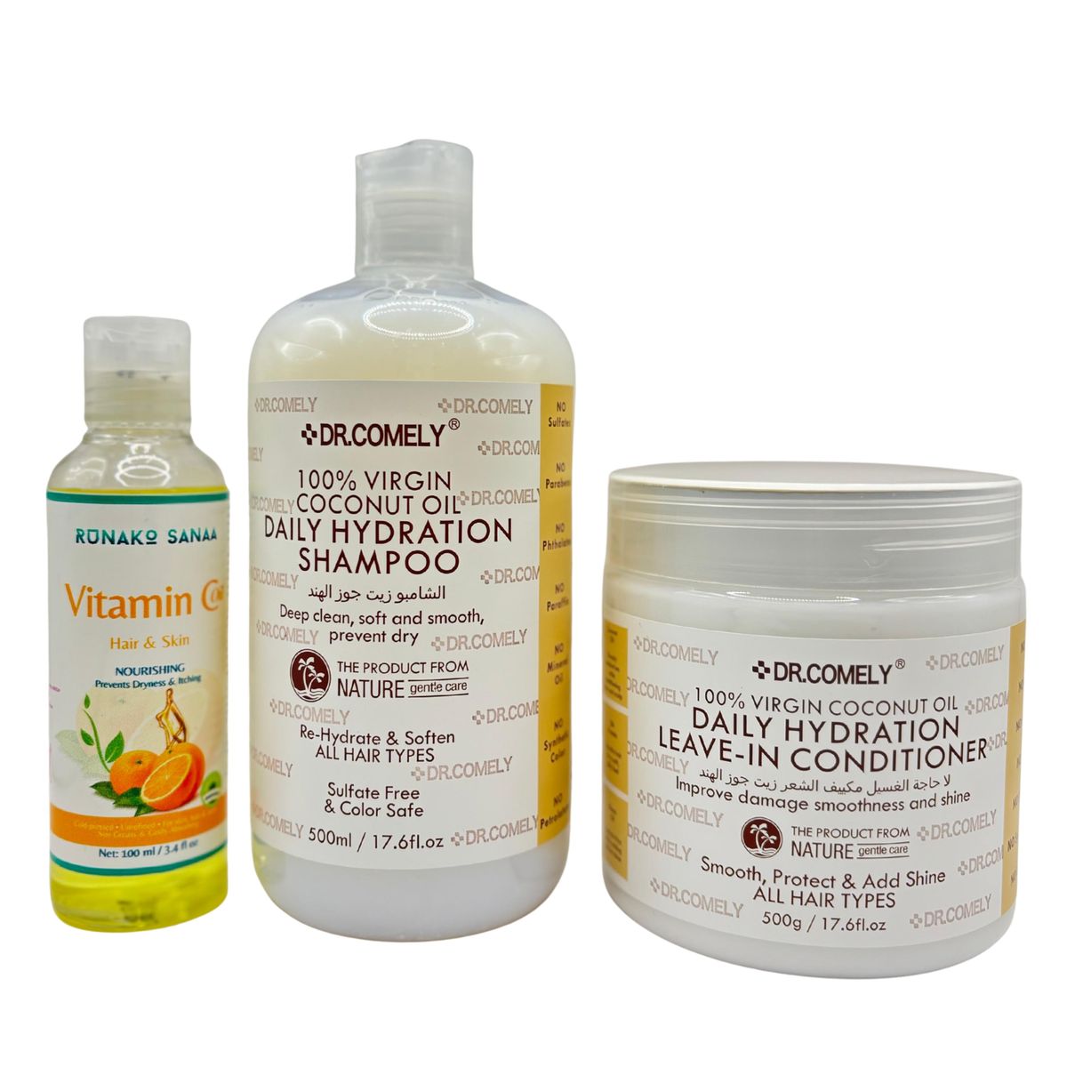 Dr. Comely Coconut Shampoo, Leave-In Conditioner and RunakoVitamin C ...