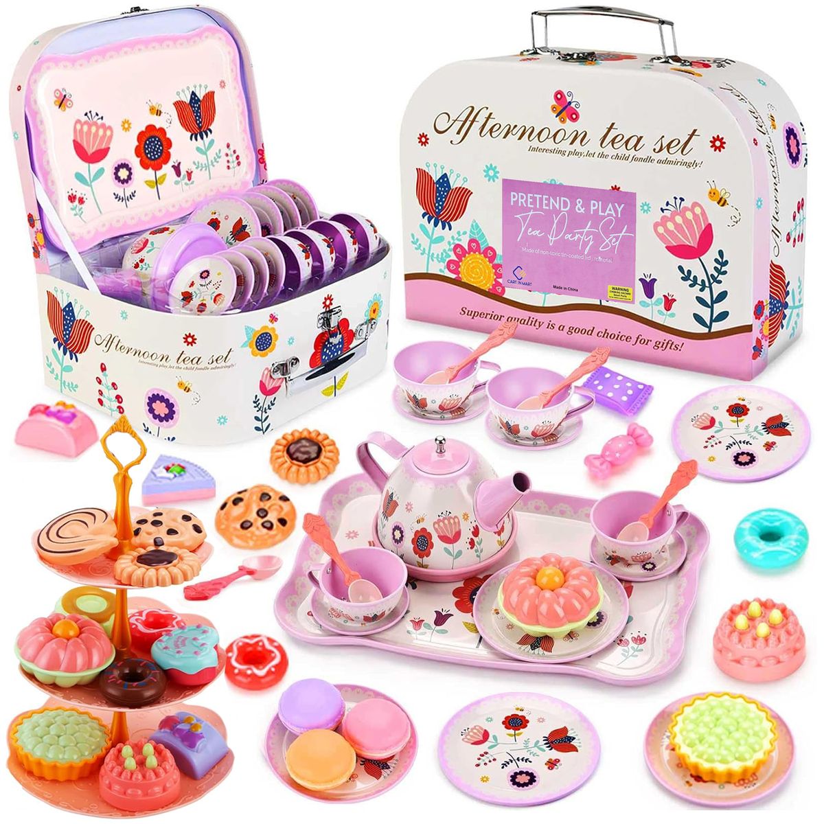 46 Piece Princess Tea Party Set Pretend Play Kitchen Toys For Little ...