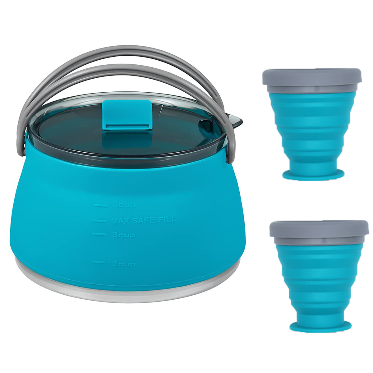 Foldable 1.4L Outdoor Silicone Pot Kettle Kit Camping Cook Pot Water ...