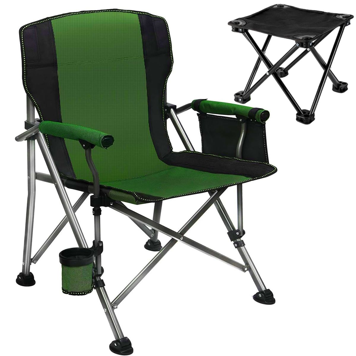 Foldable Camping Arm Chair with Stool Padded Armrests and Cup Holder ...