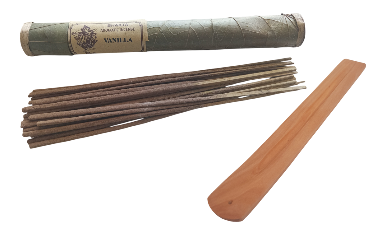 Bhakta Incense Sticks With Leaf Cylinder Wooden Holder Set - Vanilla ...