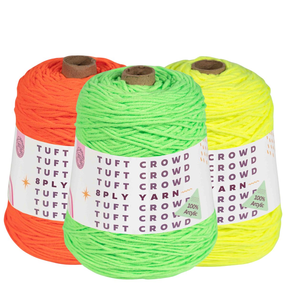 TUFT CROWD - Neon Yarn, 8-ply Tufting Yarn ( 3 x 400g ) , Knitting Yarn ...