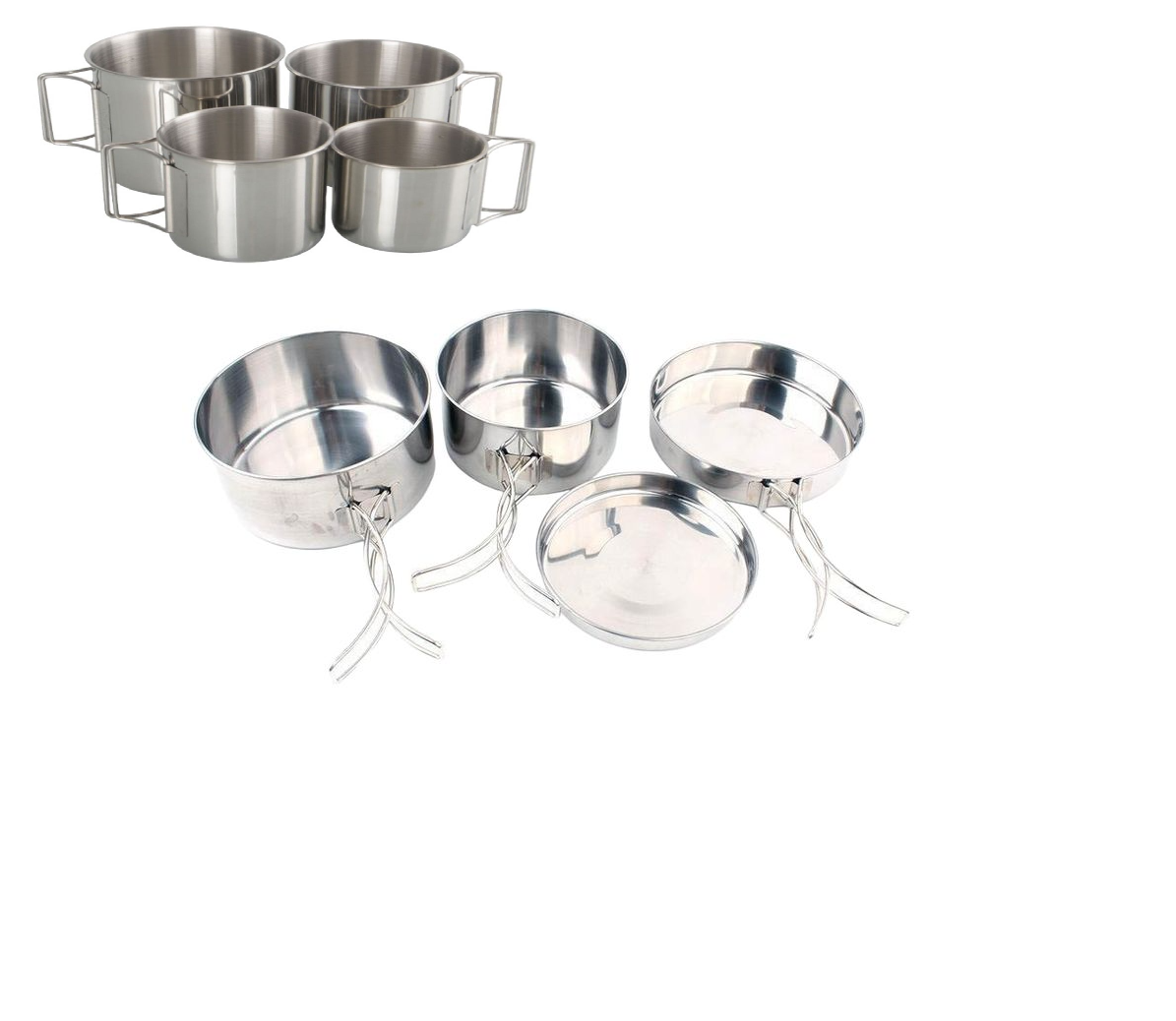 HS-Pot Pan 4 Pieces Set & 4 Pack S. Steel Folding Handle Camping Cup ...