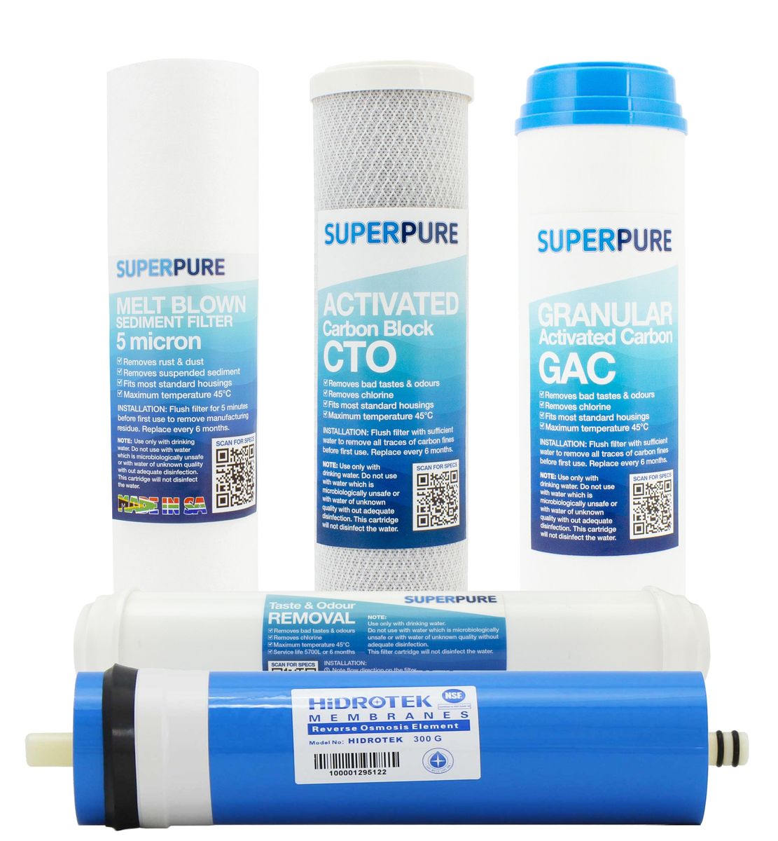 SUPERPURE 5-Stage 10" Slimline RO Water Filter Set (incl. RO Membrane ...