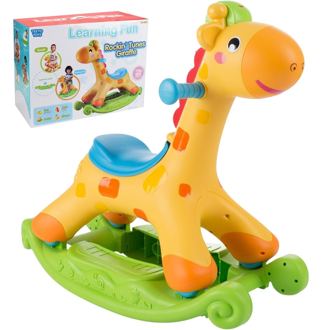 2-in-1 Rockin' Giraffe Ride-On- Musical Rocker and Scooter Toy for ...