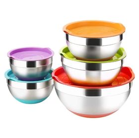 Set of 5 Stainless Steel Mixing Bowls Stackable Bowl with Silicone Lids ...