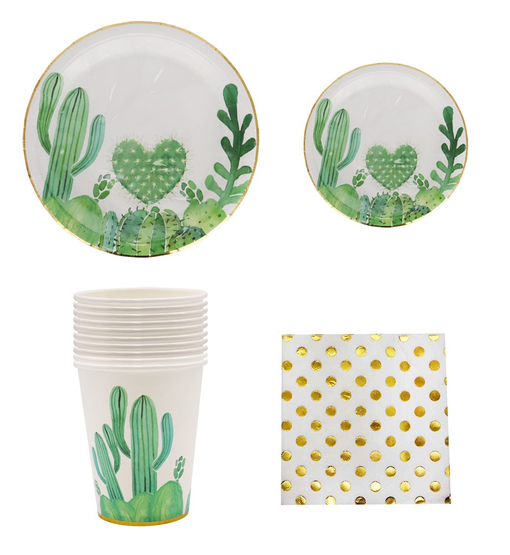 Party Table Decoration - Plates, Cups, Serviettes Cactus Set - 50 ...