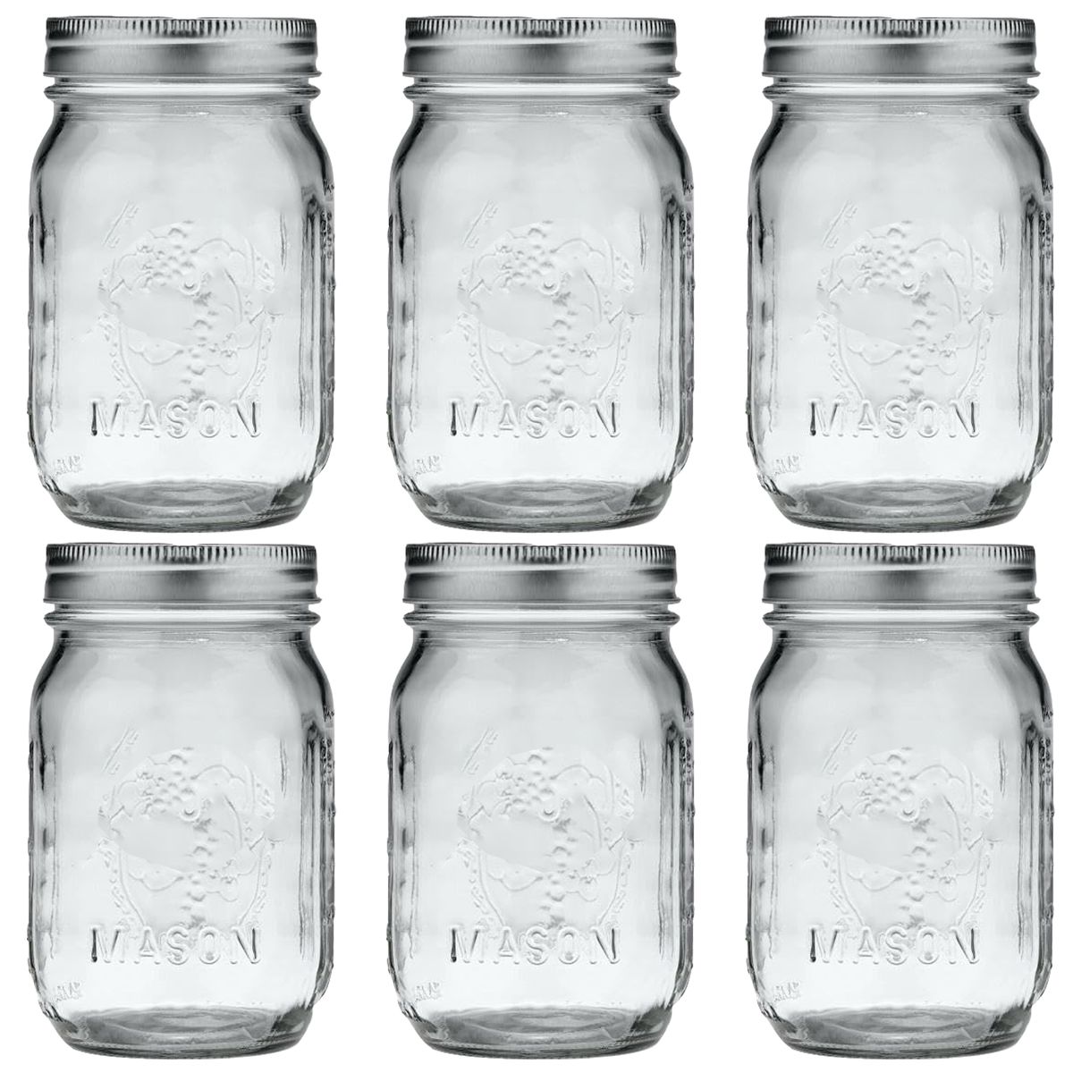 6 Pack Wide Mouth Glass Mason Jars with Lids Canning Pickling Jam Jar ...