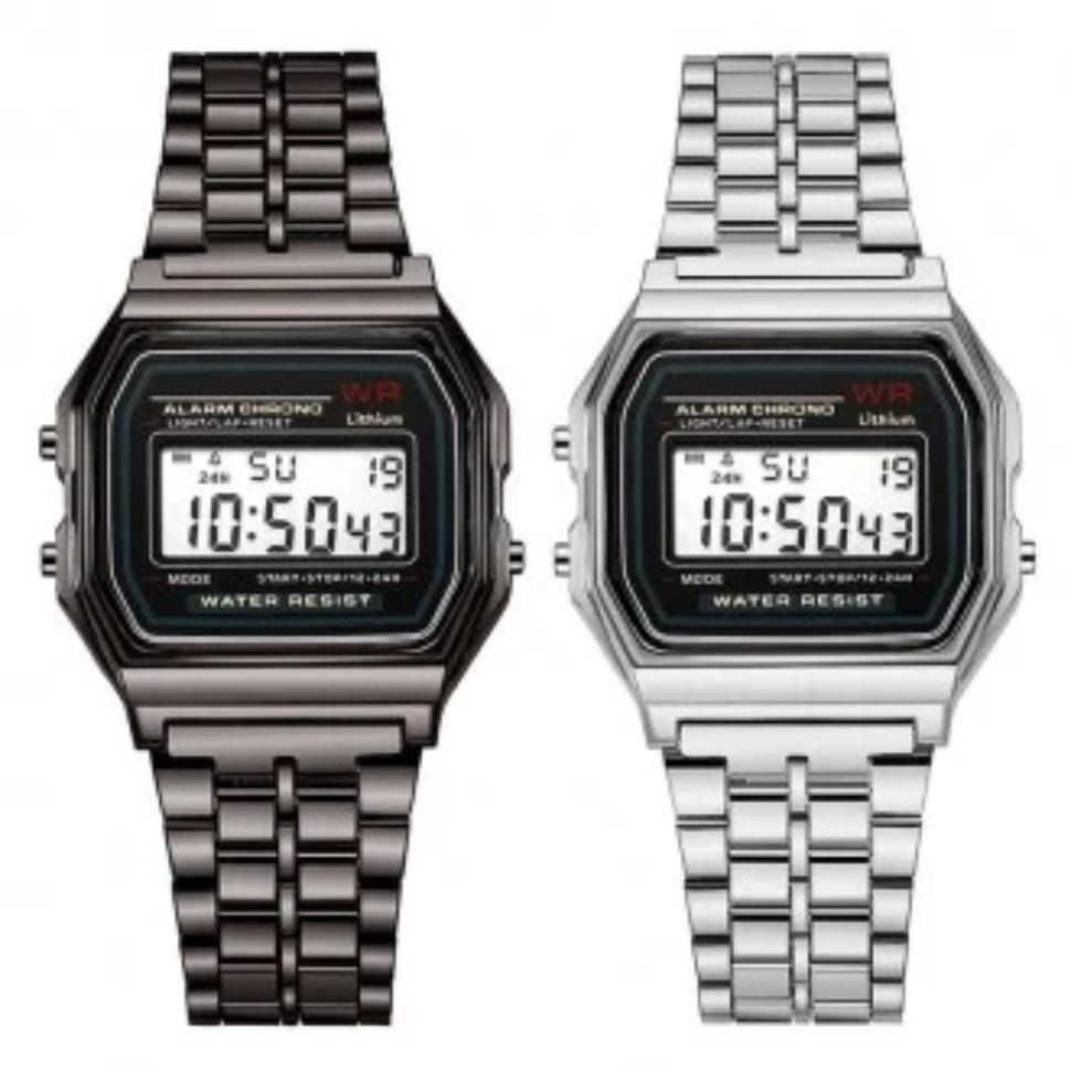 2 Retro Classic Design Steel Digital Wristwatch - Black- Silver | Shop ...