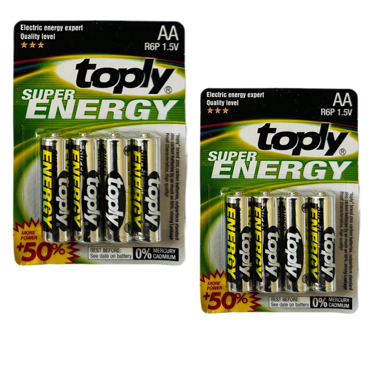 Toply AA Battery 1.5v. R6P Zinc Carbon Batteries 50% Plus - Pack of 8 ...