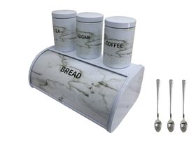S. Steel Double-Loaf Bread Bin Canister & Spoons with Marble Roll-Top ...