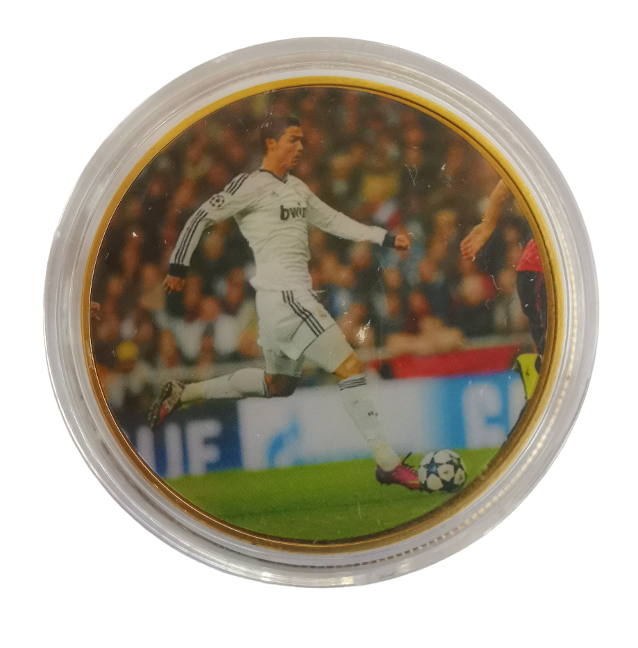 Cristiano Ronaldo Gold Plated Colourised Coin Ronaldo In Play Soccer
