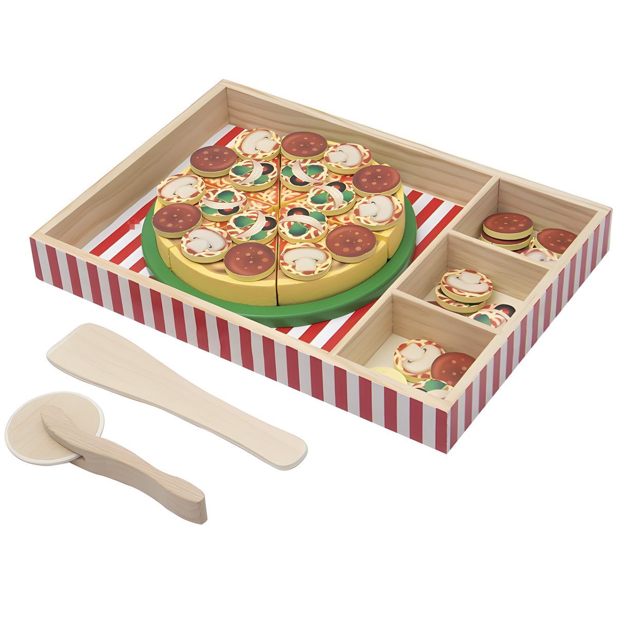 Wooden Pizza Toy Kids Pizza Party Cutting Play Food Set with Spatula ...