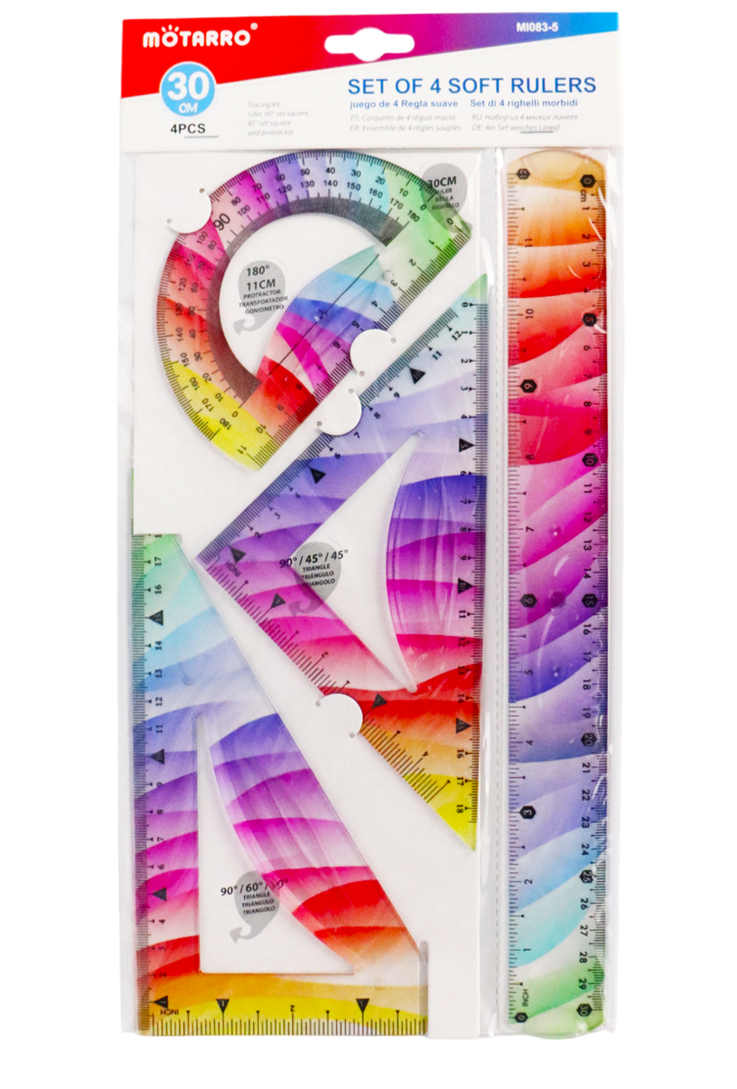 4 Piece Soft Flex Ruler Sets Measuring Kit Stationary Bundle - Mixed ...