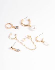 Gold Classic Diamante & Pearl Stack Earrings | Shop Today. Get it ...