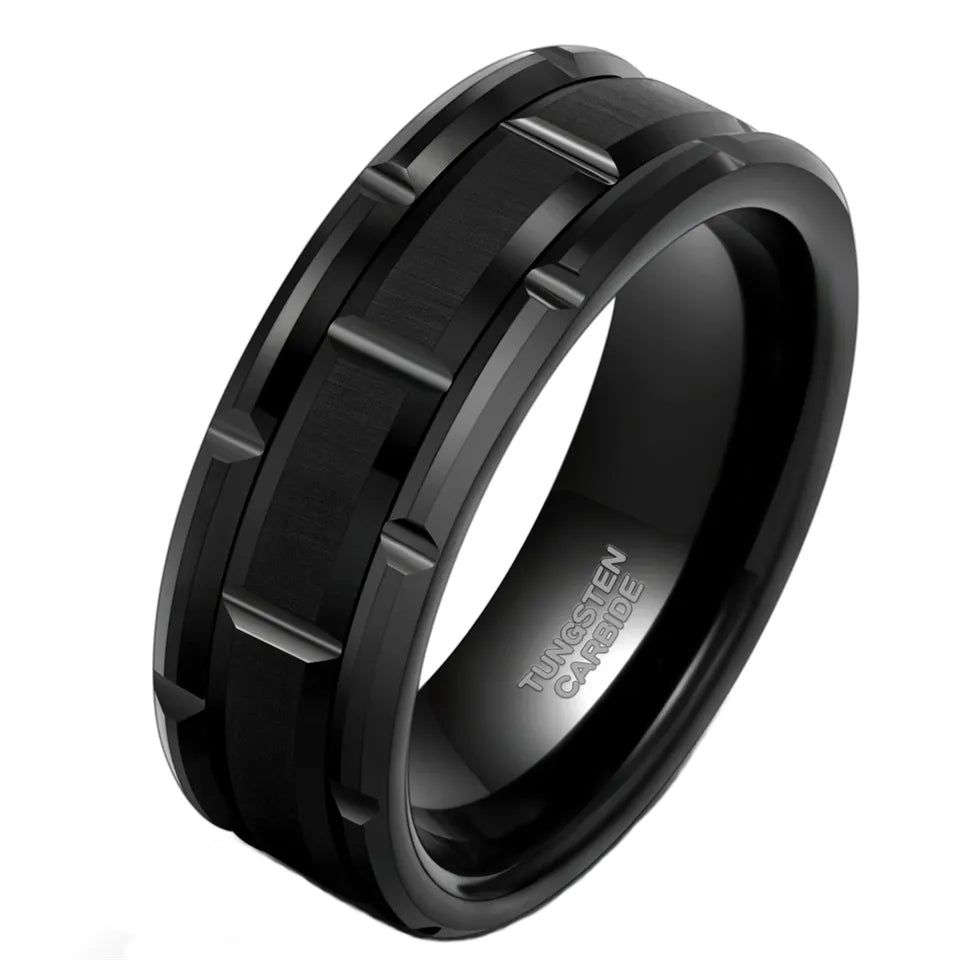 Black Half -bond Pattern Tungsten Carbide Ring | Shop Today. Get it ...