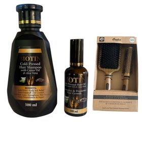 Biotin Cold Pressed Hair Shampoo 500 ml, Oil 100 ml with Bamboo Brushes ...