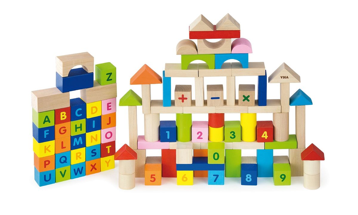 VIGA Wooden Block Set- 100 Pieces (Alphabet & Numbers) | Shop Today ...