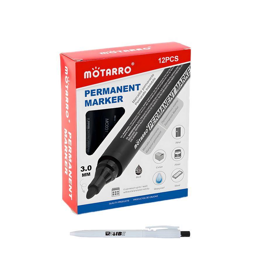 12Pcs Thick Point Black Waterproof Permanent Markers Set With ReVibe ...