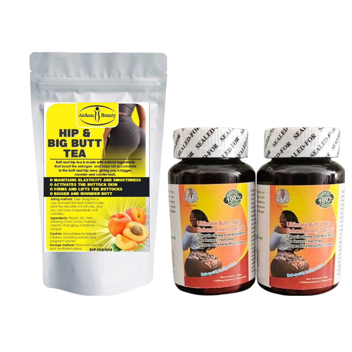 Hip & Butt Tea and 2x Ultimate Butt/Hips Enhancement Caps 200 Capsules ...