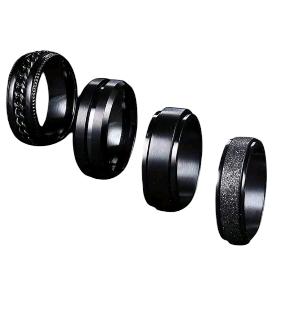 4 Piece Tungsten Steel Black Embossed Rings for Men | Shop Today. Get it Tomorrow! | takealot.com