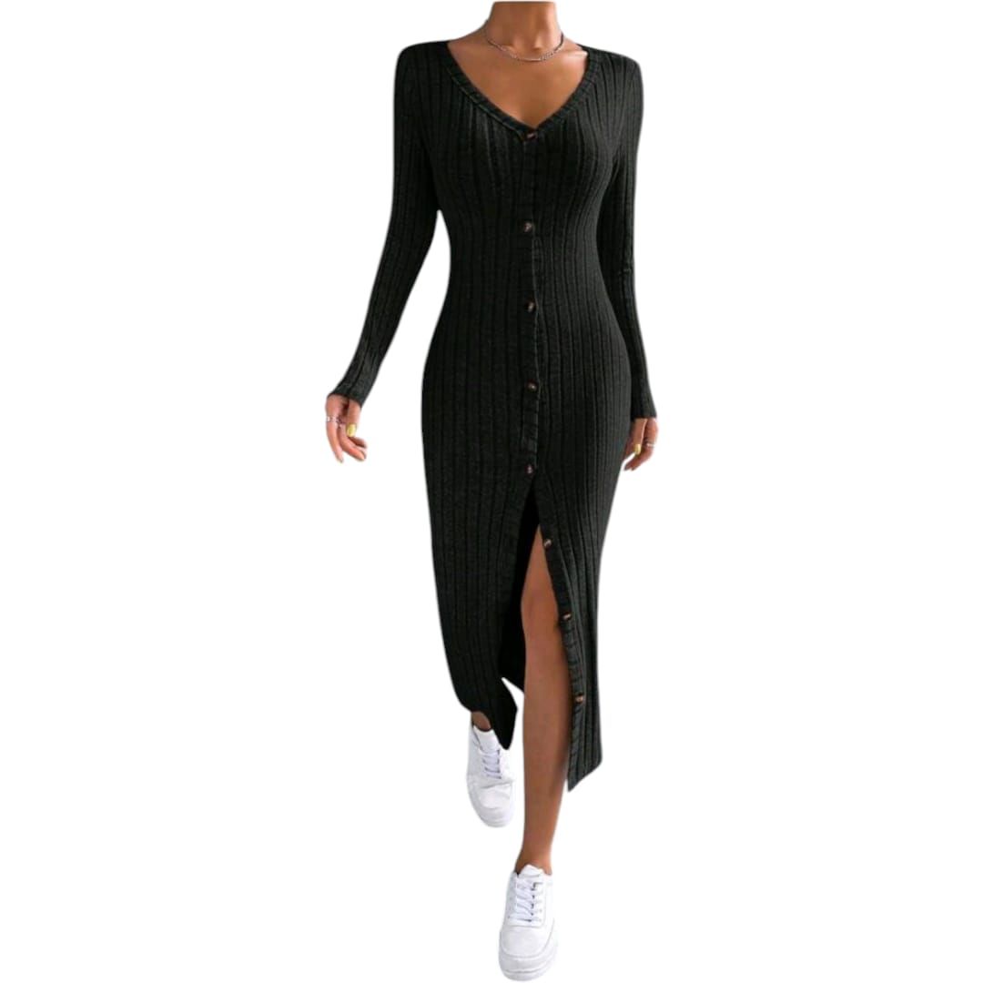 Knit Rib Button Front Winter Dress Black | Shop Today. Get it Tomorrow ...