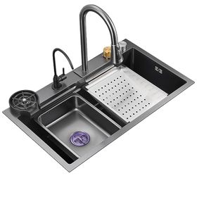 Modern Kitchen Sink Workstation Waterfall Nano Coated Steel with Cup ...